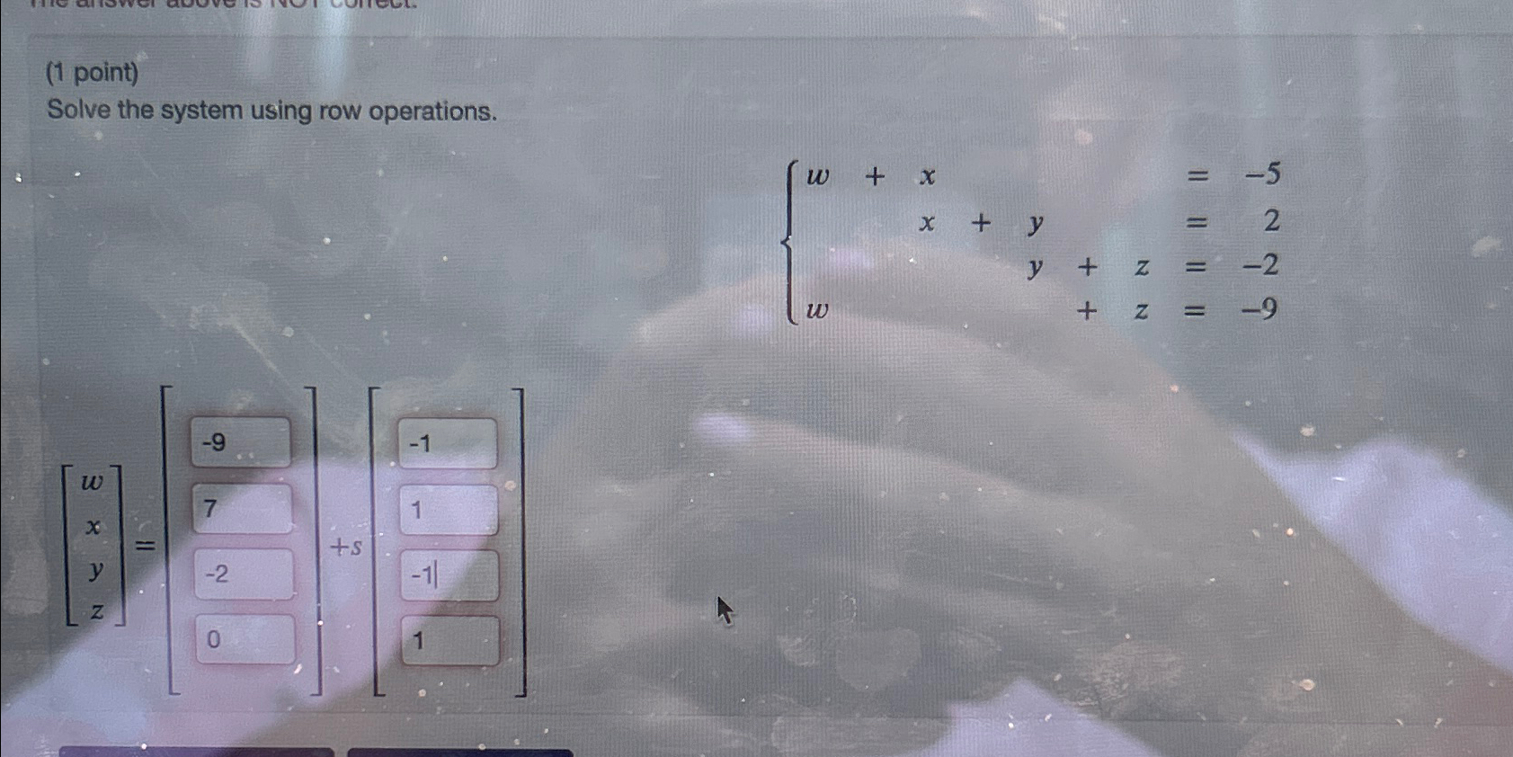 Solved (1 ﻿point)Solve the system using row operations. | Chegg.com