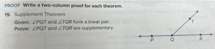 Solved PROOF Write a two-column proof for each theorem. 19. | Chegg.com