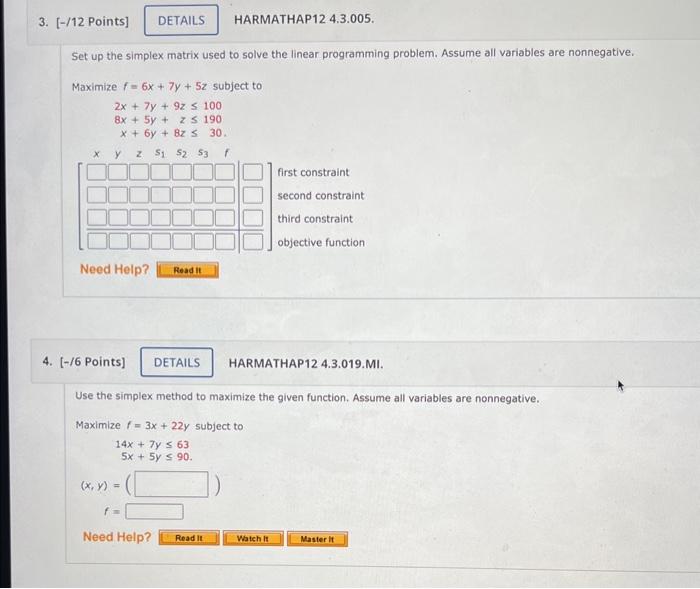Solved Set up the simplex matrix used to solve the linear | Chegg.com