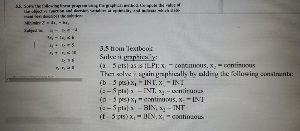 Solved 3.5. Solve the following linear program using the | Chegg.com