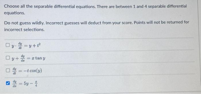 Solved Choose All The Separable Differential Equations