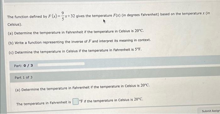 Solved The function defined by F(x)=59x+32 gives the | Chegg.com
