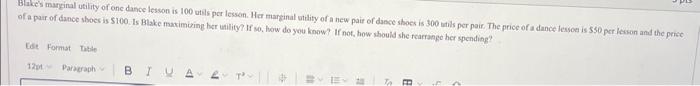 Solved Bhacs manginal utility of one dance lesson is 100 | Chegg.com