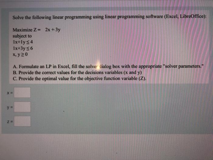 Solved Solve the following linear programming using linear | Chegg.com