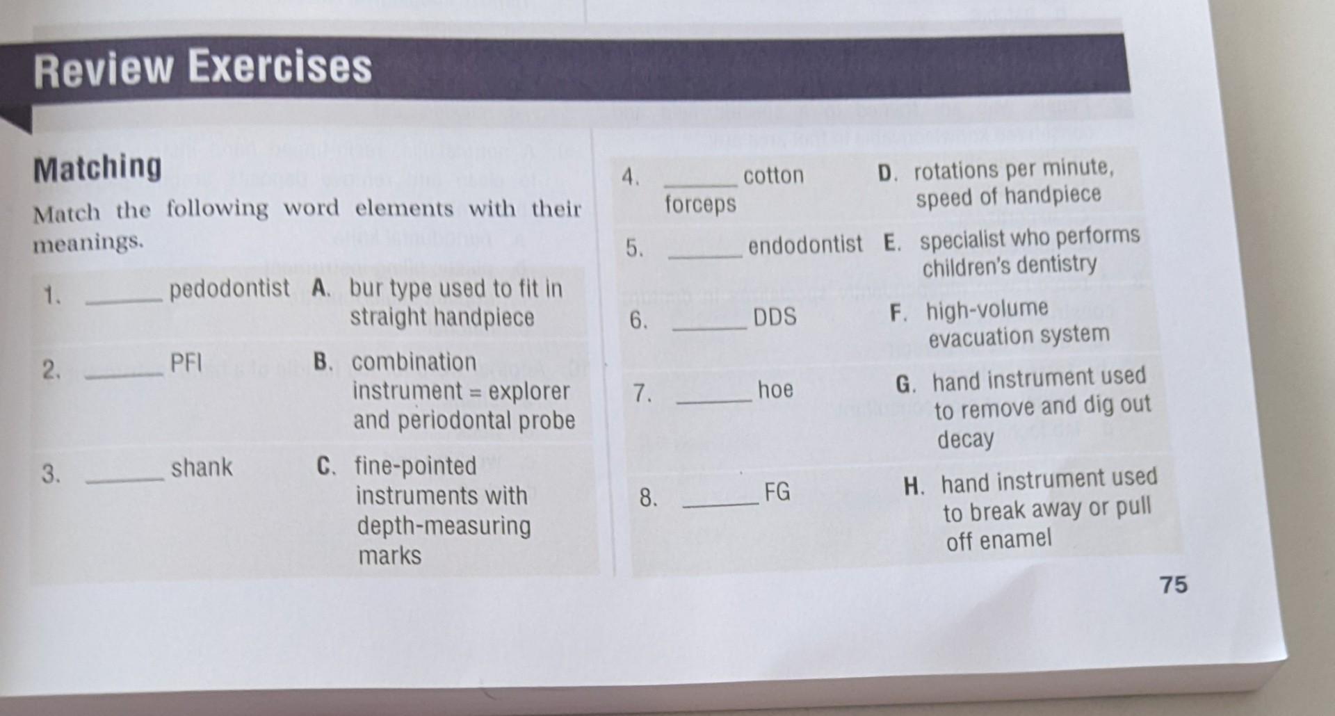 Solved Matching 4. forceps cotton D. rotations per minute, | Chegg.com