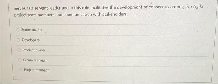 Solved Serves as a servant-leader and in this role | Chegg.com