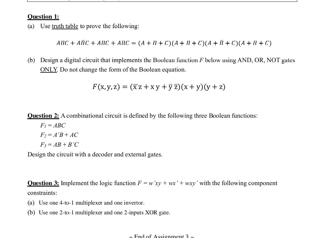 Solved Question 1: (a) Use truth table to prove the | Chegg.com