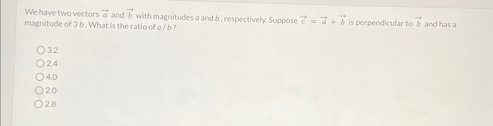 Solved We have two vectors vec(a) ﻿and vec(b) ﻿with | Chegg.com