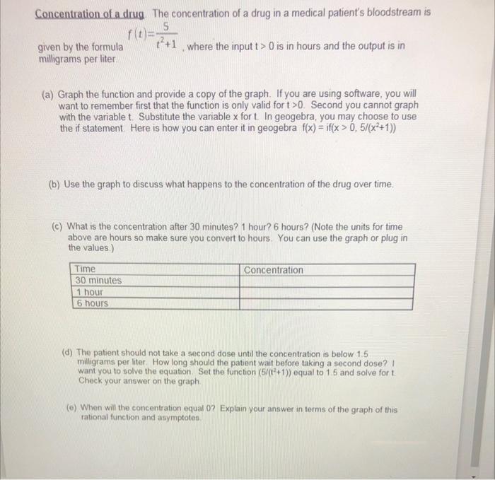 Solved Concentration of a drug The concentration of a drug | Chegg.com