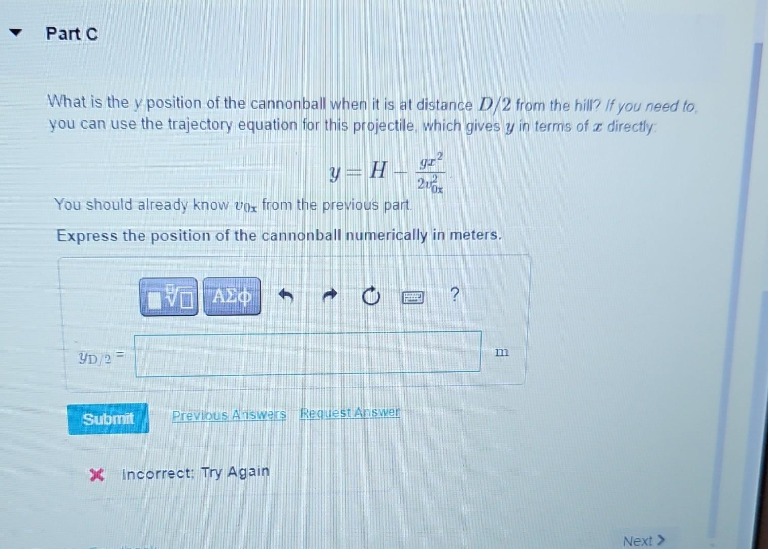 Solved What is the y position of the cannonball when it is | Chegg.com