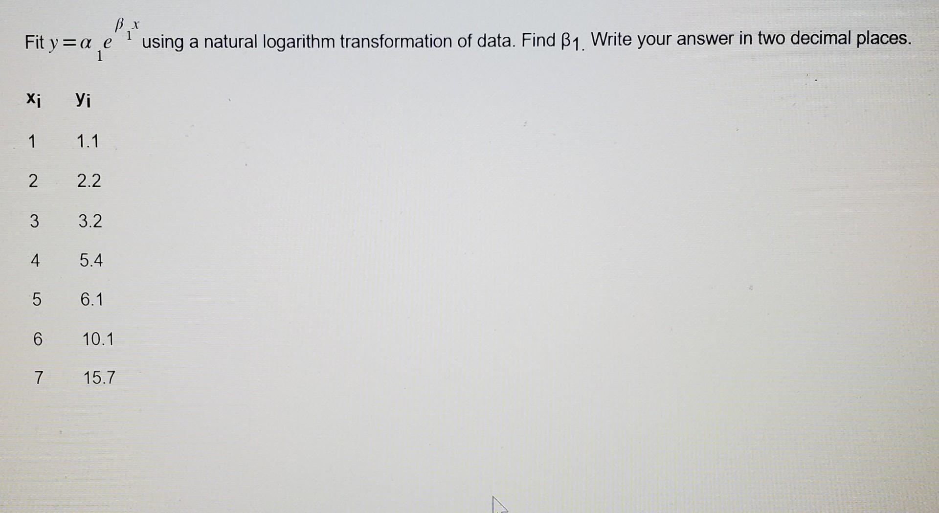 Solved Fit Y α1eβx Using A Natural Logarithm Transformation