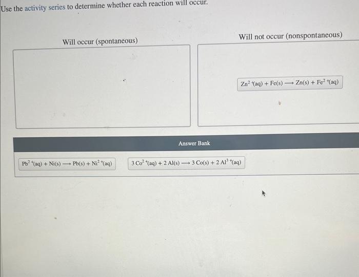 Solved Use the activity series to determine whether each | Chegg.com