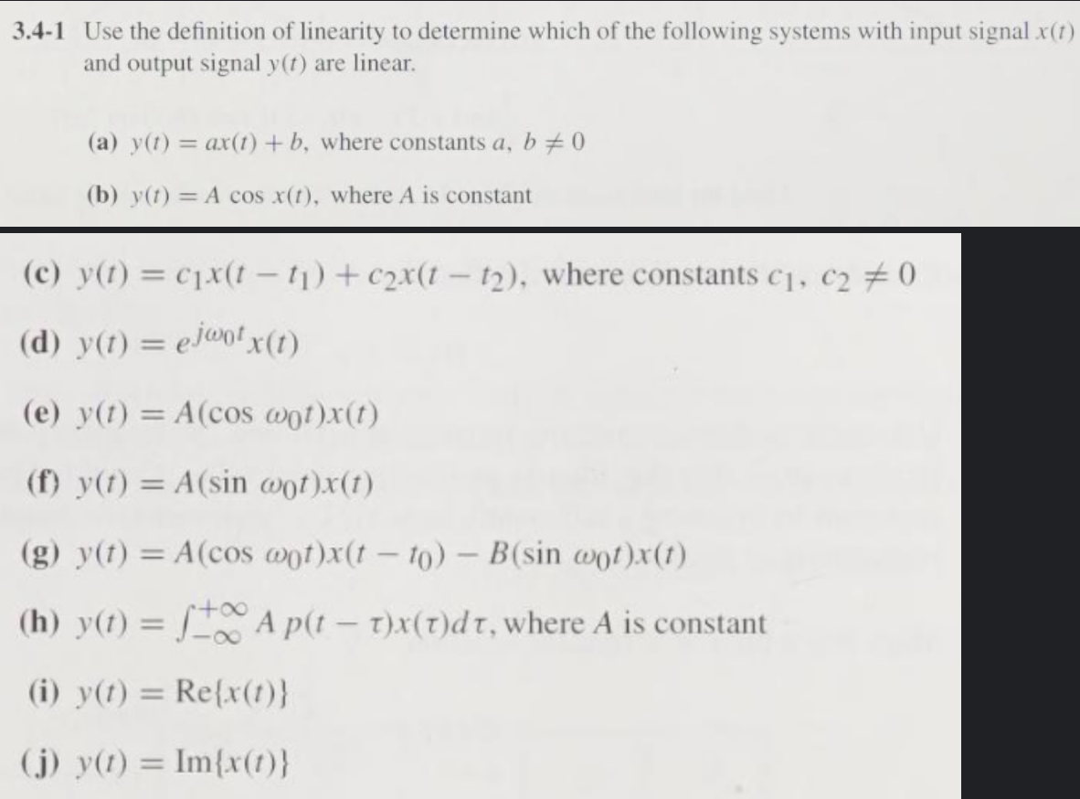 Solved 3.4-1 ﻿Use the definition of ﻿linearity to ﻿determine | Chegg.com