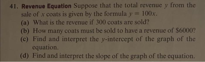 Solved 41. Revenue Equation Suppose that the total revenue y | Chegg.com