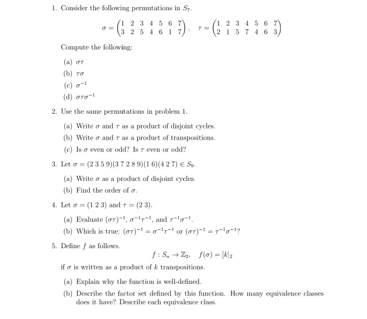 Solved 1. Consider the following permutations in S. (1 (3 2 | Chegg.com