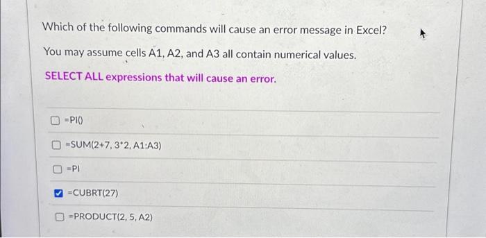 Solved Which of the following commands will cause an error | Chegg.com