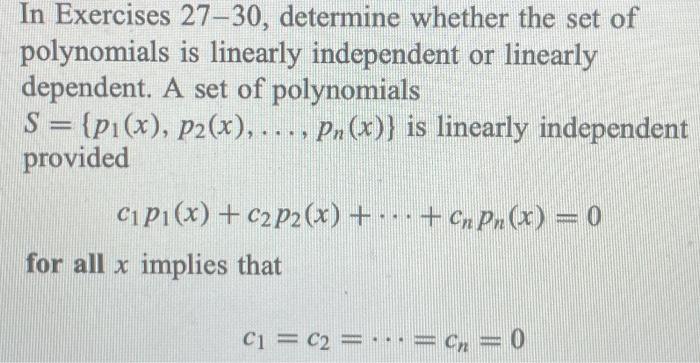 Solved Determine whether the set of polynomials is linearly | Chegg.com