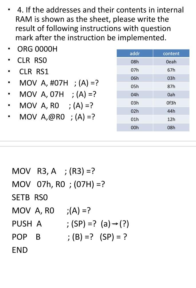Solved - 4. If the addresses and their contents in internal | Chegg.com