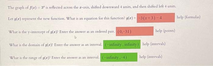 Solved The graph of f(x)=3x is reflected across the x-axis, | Chegg.com