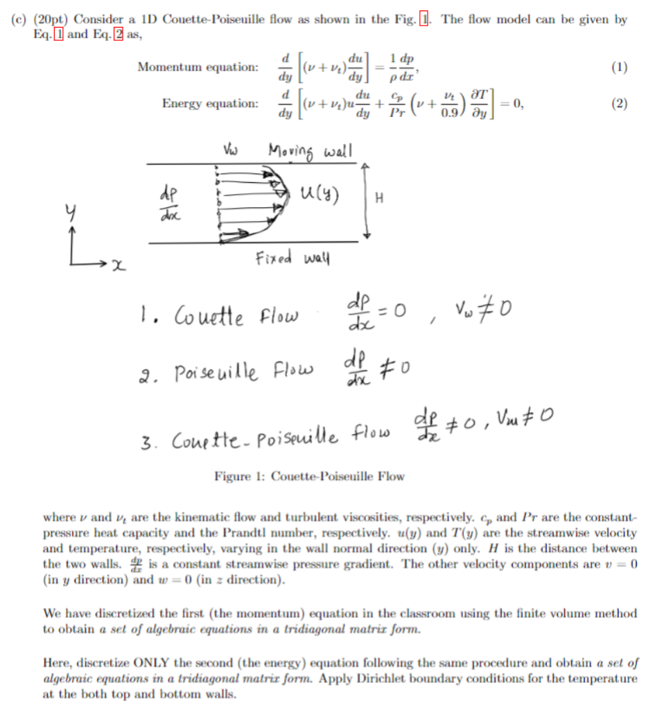Solved (c) (20pt) ﻿Consider a 1D ﻿Couette-Poiseuille flow as | Chegg.com
