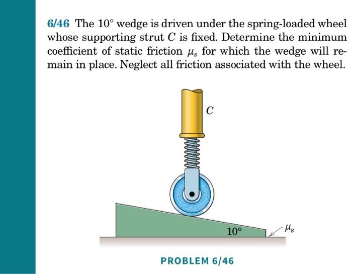 Solved 6/46 The 10∘ wedge is driven under the spring-loaded | Chegg.com