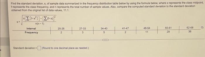 Solved Find the standard deviation, s, of sample data | Chegg.com