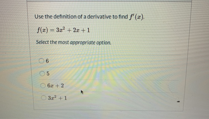 Solved Use the definition of a derivative to find f'(x). | Chegg.com