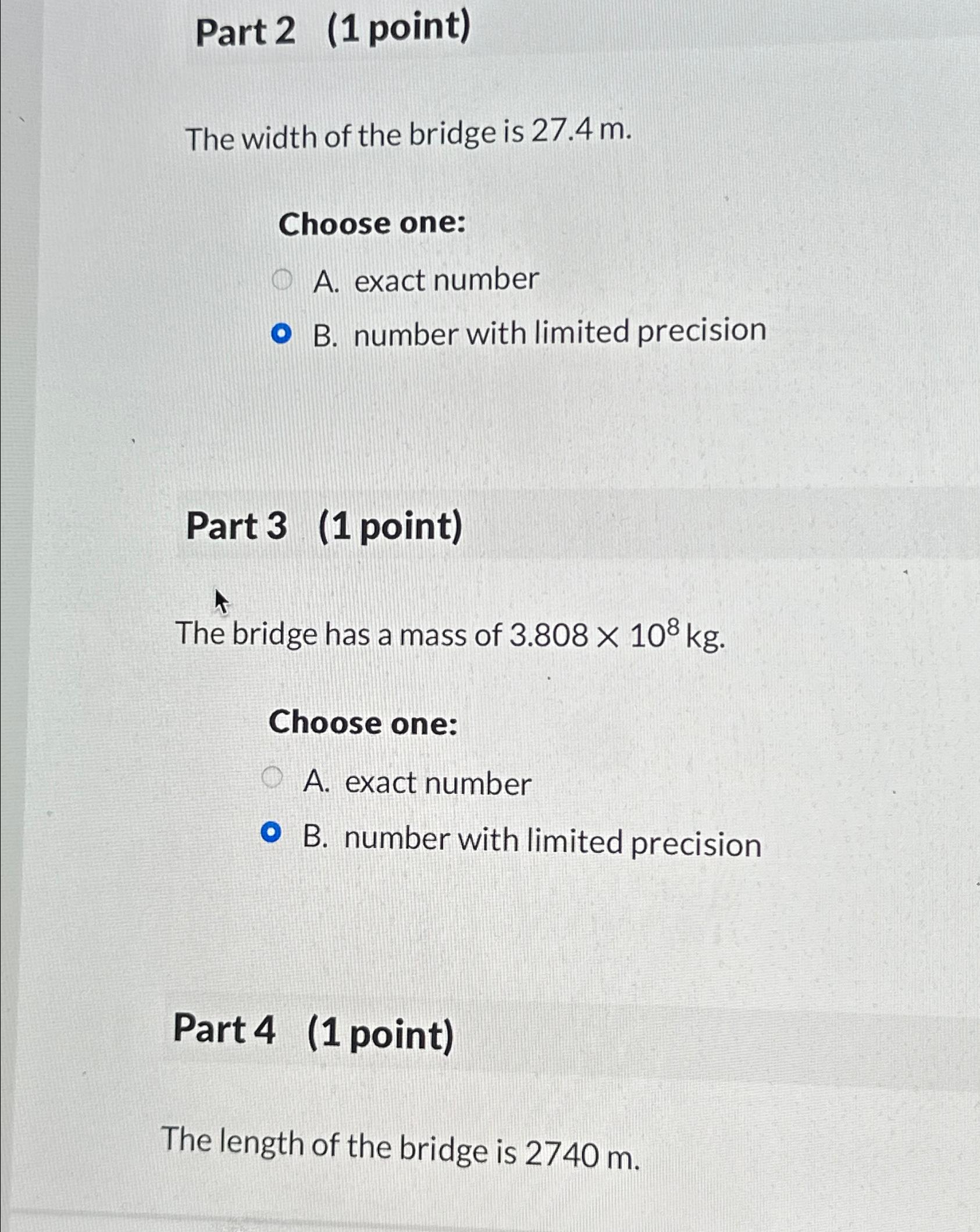 Solved Part 2 (1 point)\\nThe width of the bridge is | Chegg.com