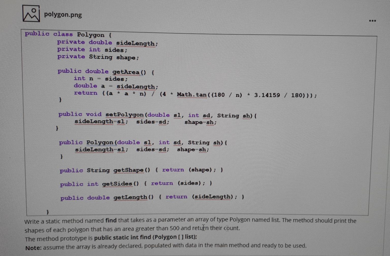 Solved polygon.png public class Polygon { private double | Chegg.com