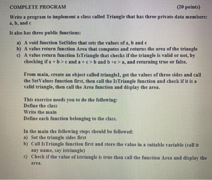 Solved COMPLETE PROGRAM (20 points) Write a program to | Chegg.com