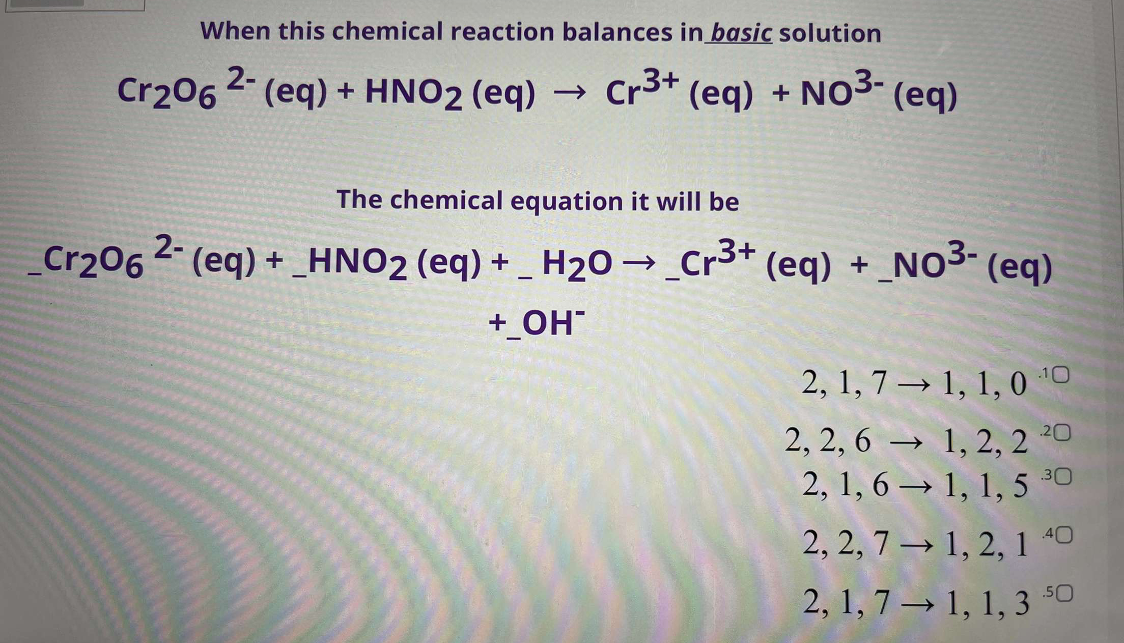 Solved When this chemical reaction balances in basic | Chegg.com
