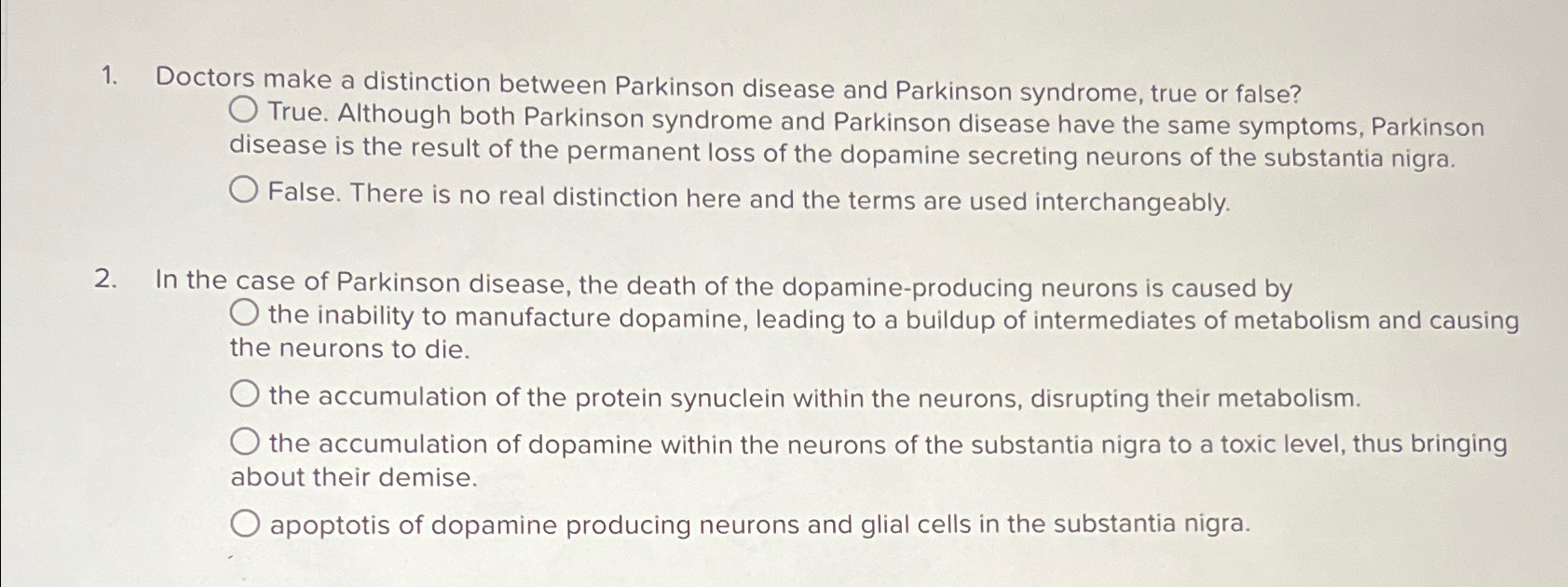 Solved Doctors make a distinction between Parkinson disease | Chegg.com