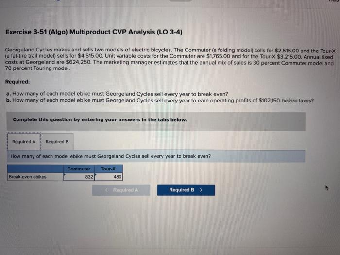 Solved Exercise 3-51 (Algo) Multiproduct CVP Analysis (LO | Chegg.com
