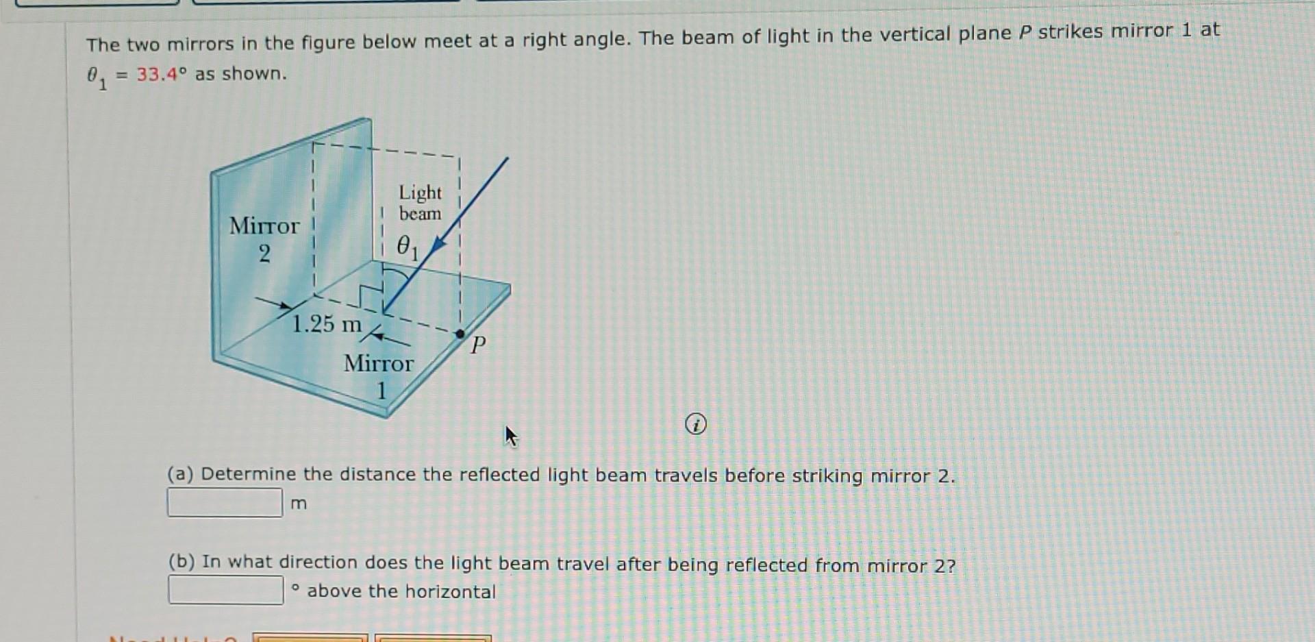 Solved The two mirrors in the figure below meet at a right | Chegg.com