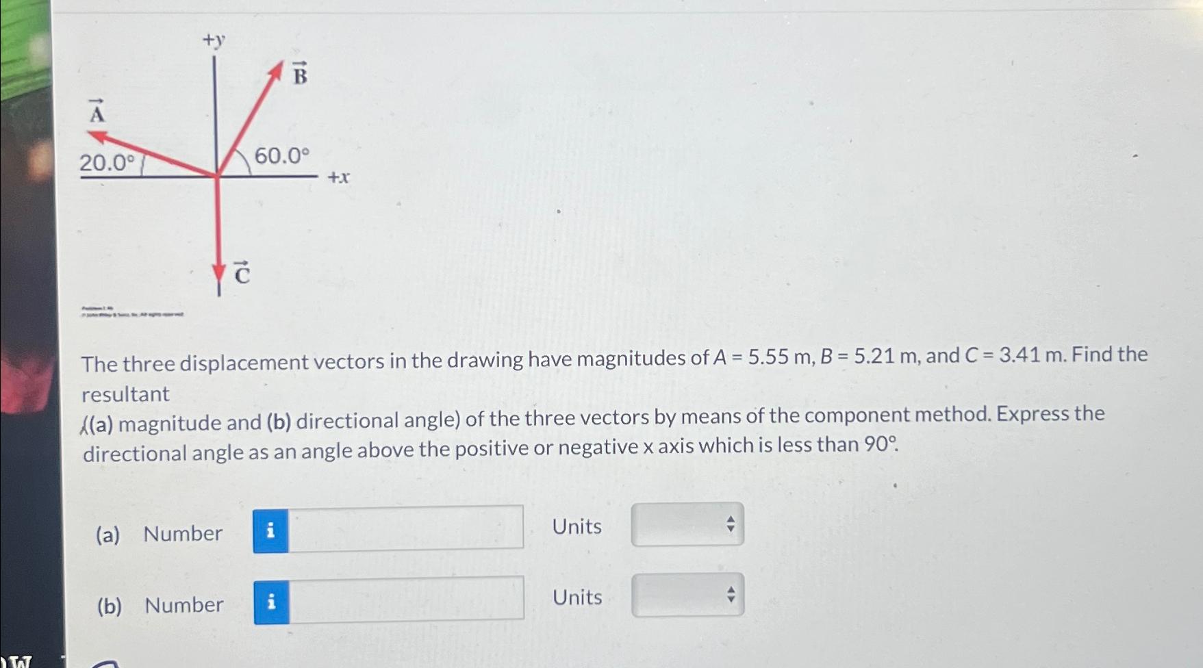 Solved The three displacement vectors in the drawing have | Chegg.com