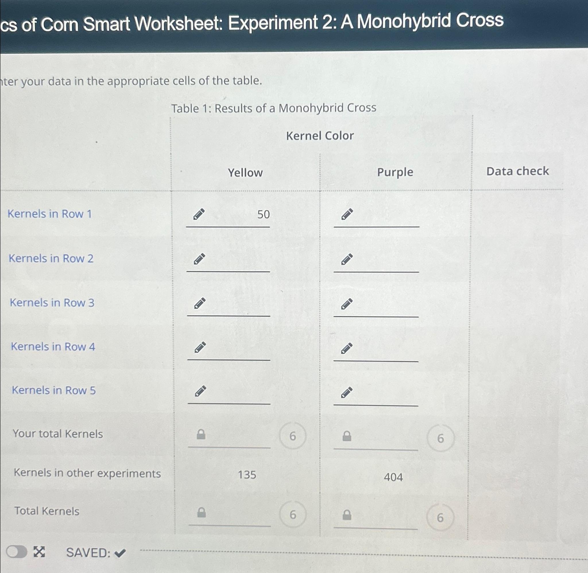cs of Corn Smart Worksheet: Experiment 2: A | Chegg.com