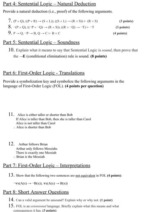 Part 1: Sentential Logic - Translations Symbolize the | Chegg.com