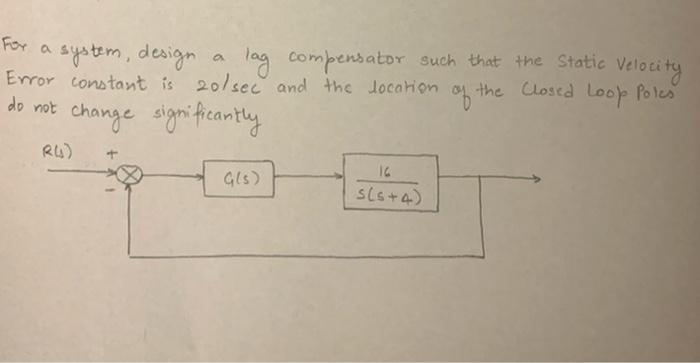 Solved For a system, design a lag compensator such that the | Chegg.com