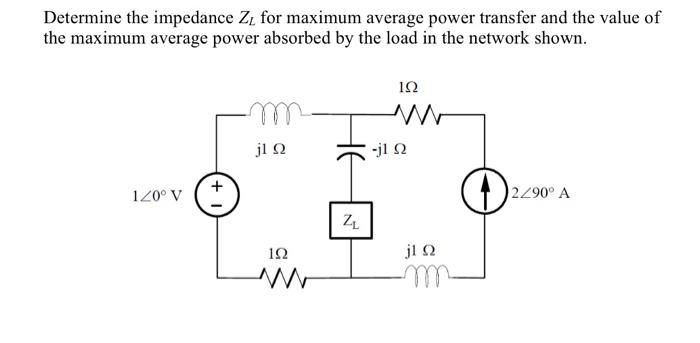 Solved Determine the impedance ZL for maximum average power | Chegg.com