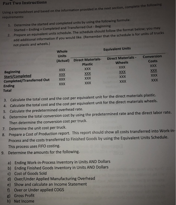 Part Two Instructions Using a spreadsheet and based | Chegg.com