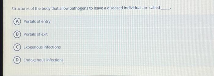 Structures of the body that allow pathogens to leave | Chegg.com