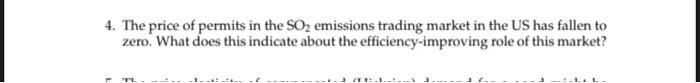 Solved 4. The price of permits in the SO2 emissions trading | Chegg.com