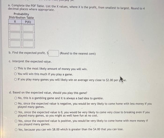 a. Complete the PDF Table. List the X values, where X | Chegg.com