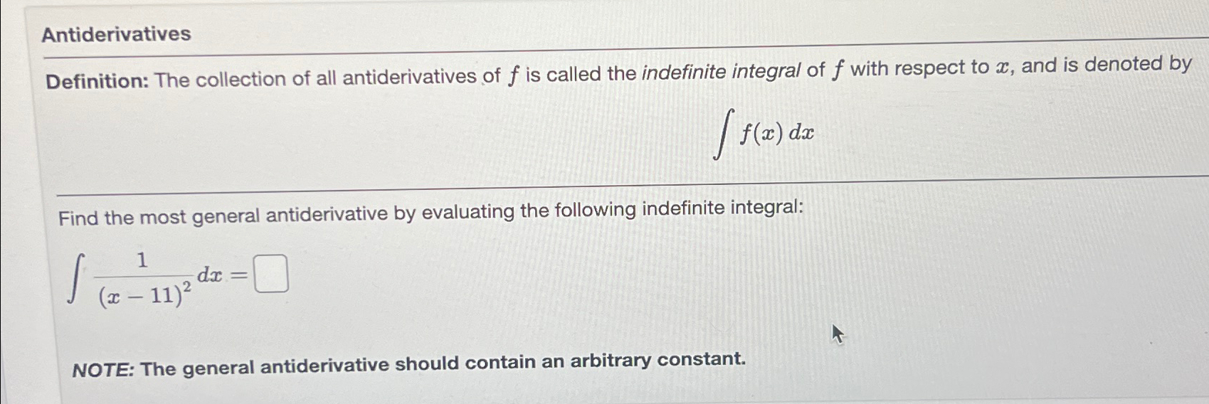 Solved AntiderivativesDefinition: The collection of all | Chegg.com