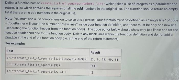 Solved Define a function named create_list_of_squares | Chegg.com