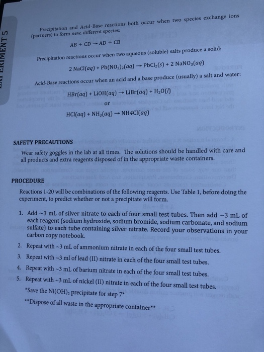 EXPERIMENT 5 CHEMICAL REACTIONS PURPOSE The goal of | Chegg.com