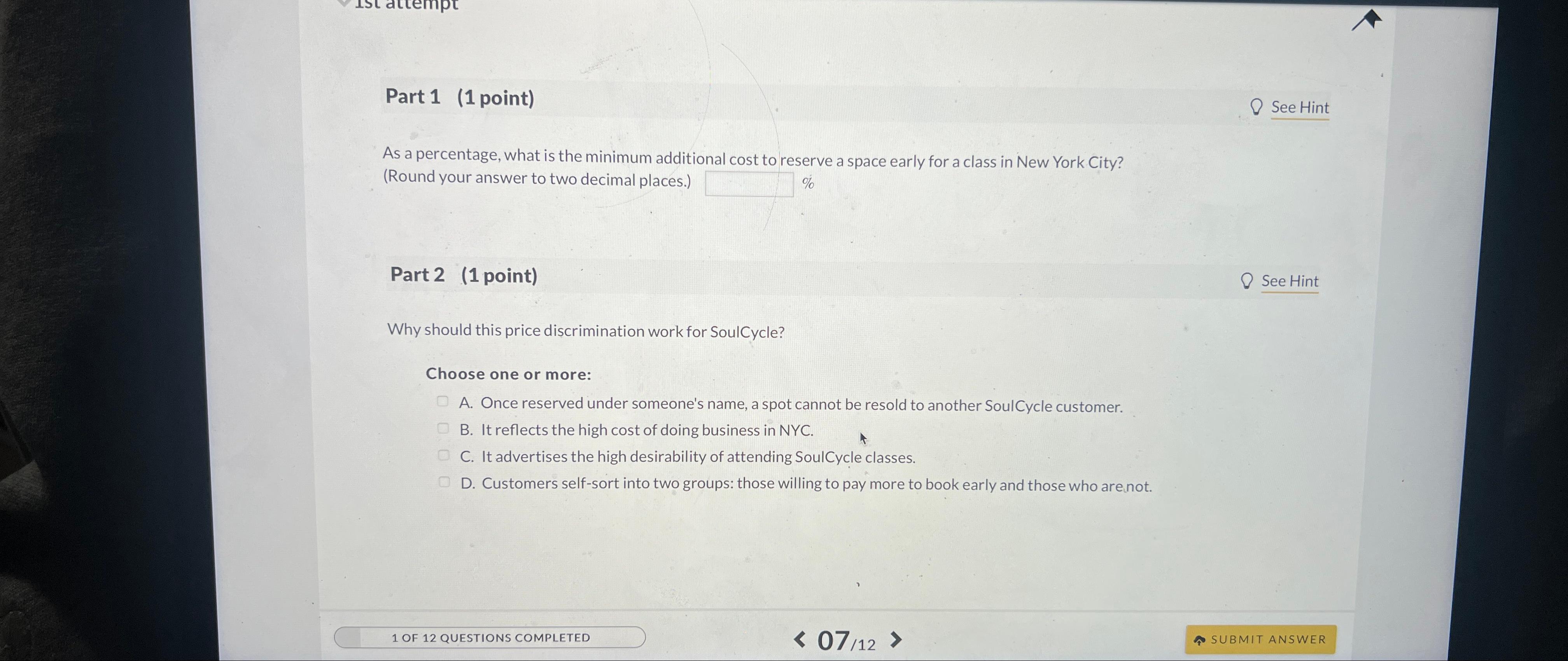 Solved Part 1 (1 ﻿point)See HintAs a percentage, what is the | Chegg.com
