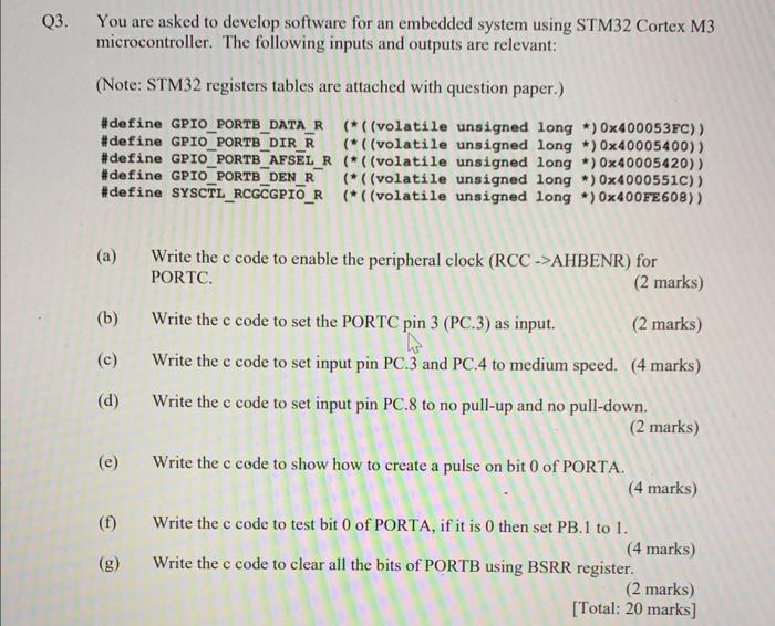 Solved You are asked to develop software for an embedded | Chegg.com