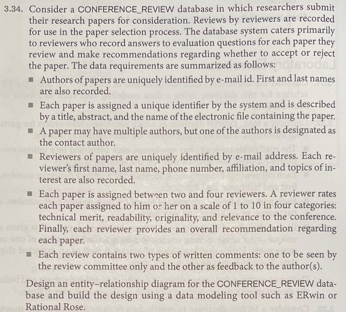 Solved 3.34. Consider a CONFERENCE_REVIEW database in which | Chegg.com