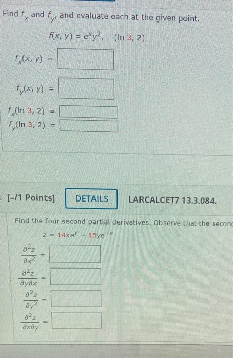 Solved Find fx and fy′ and evaluate each at the given point. | Chegg.com